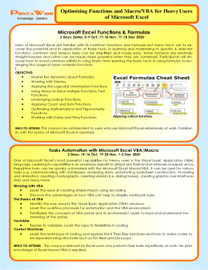 Fillable Online Optimizing Functions and Macro/VBA for Heavy Users of Microsoft Excel Fax Email ...