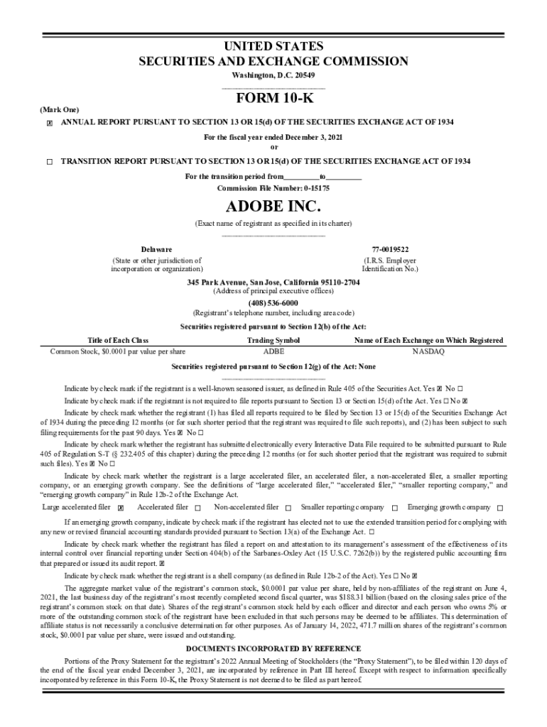 Fillable Online ADBE 10K FY21 - FOR PRINTING ONLY, DO NOT USE Fax Email Print - pdfFiller