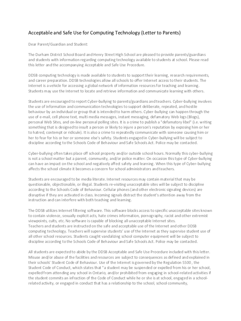 Fillable Online Acceptable and Safe Use for Computing Technology (Letter to ... Fax Email Print ...