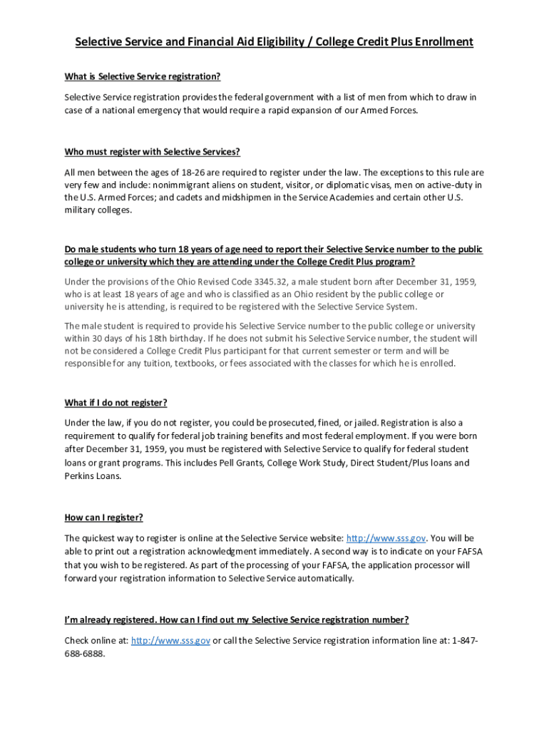 Fillable Online Selective Service and Financial Aid Eligibility ...