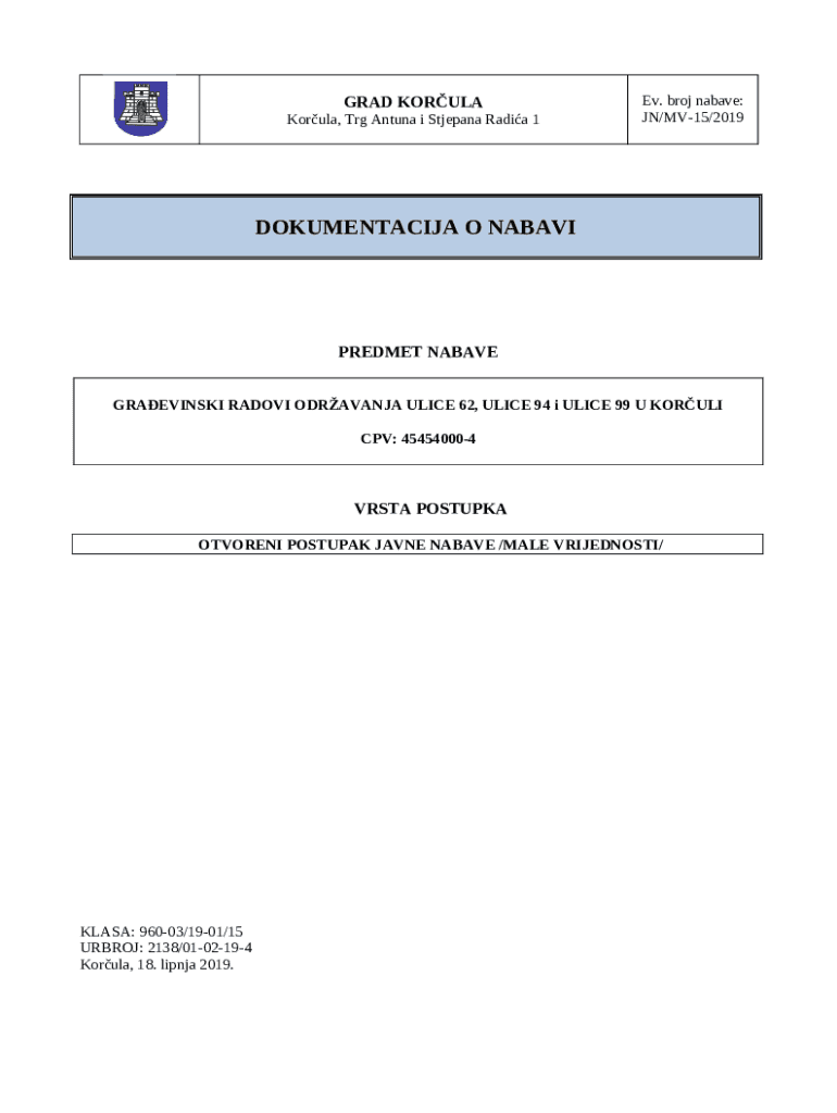 DOKUMENTACIJA O NABAVI - Grad Korula Doc Template | pdfFiller