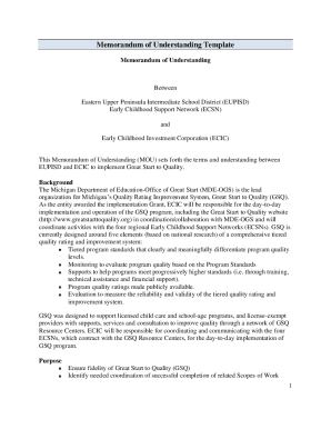 Fillable Online Memorandum of Understanding Template - EUPisd Fax Email ...