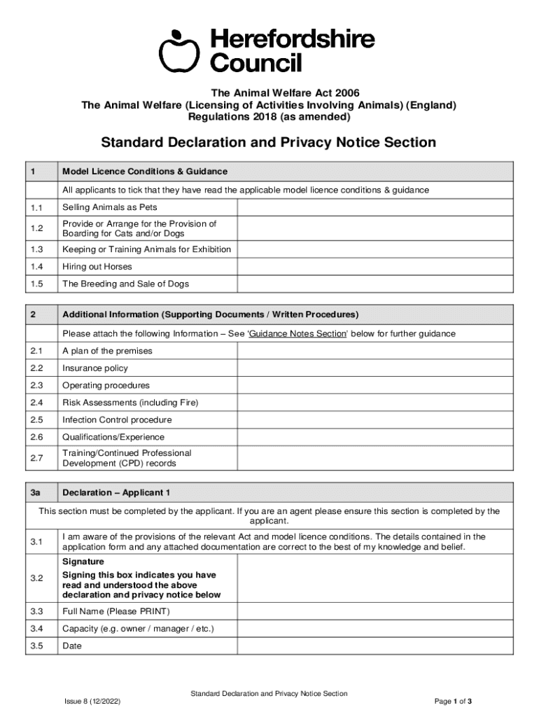 Fillable Online Declaration section for all licensable activities ...