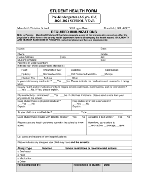 Fillable Online STUDENT HEALTH FORM Fax Email Print - pdfFiller
