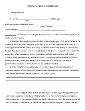Fillable Online form of contract affidavit authorized representative i ...