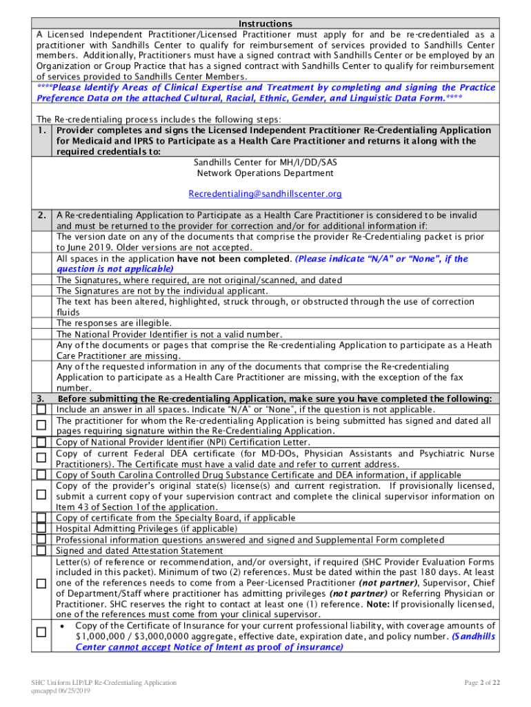 Fillable Online Uniform Re-Credentialing Application to ... - Sandhills ...