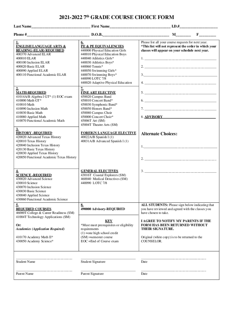 Fillable Online American High School 2021-2022 Junior Subject Selection ...