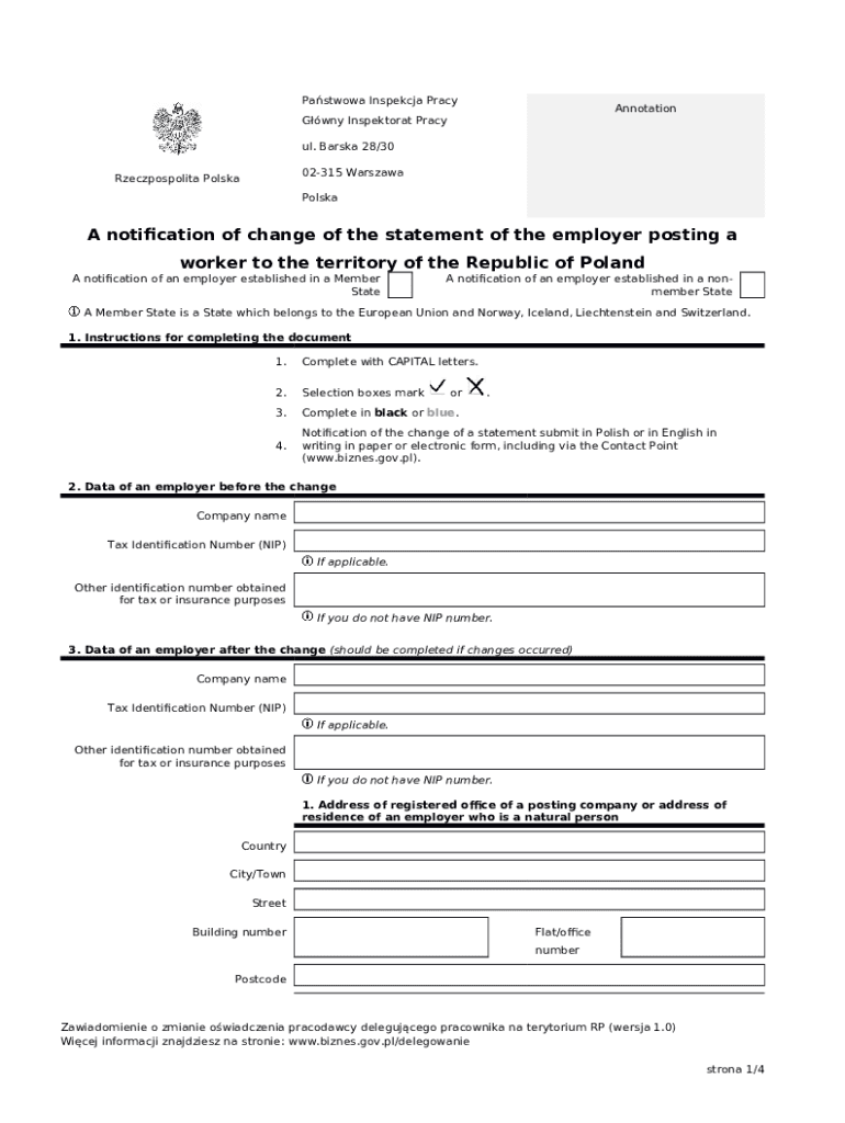 Declaration on the posting of a worker to the territory of Poland Doc ...