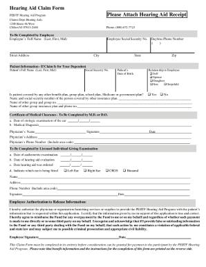 Fillable Online Pebtf Hearing Aid Claim Form - Fill Online, Printable ...