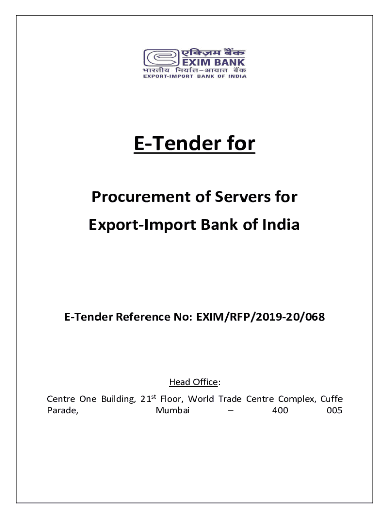 Fillable Online E-Tender for Procurement of Server for Export-Import ...