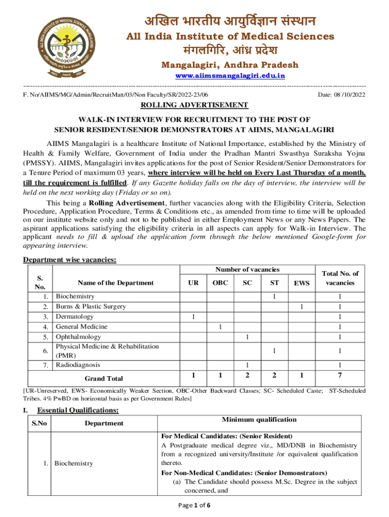 Fillable Online Senior Resident/Senior Demonstrator Post in AIIMS ...