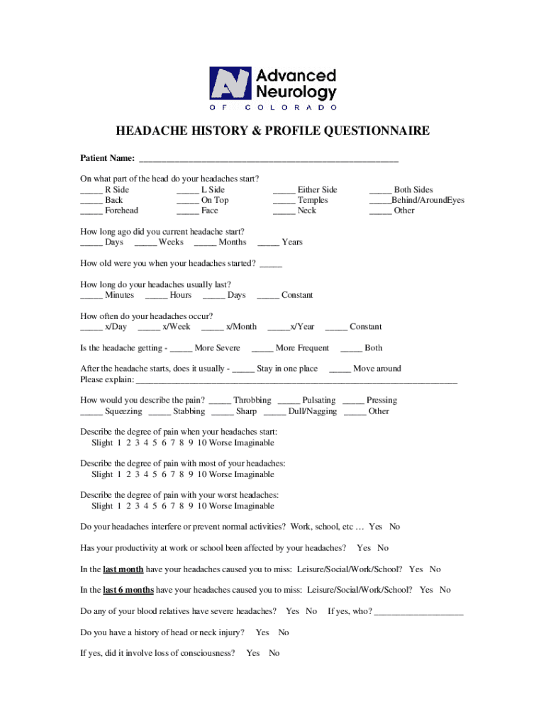 Fillable Online The art of history-taking in a headache patient - PMC ...