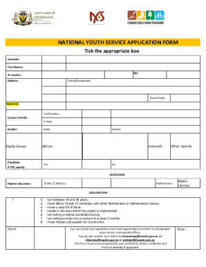 Fillable Online NATIONAL YOUTH SERVICE APPLICATION FORM Fax Email Print - pdfFiller