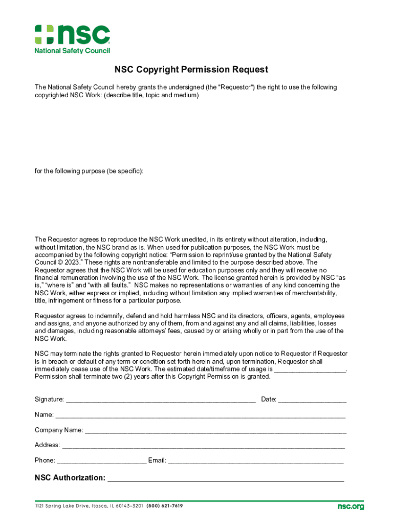 Fillable Online NSC Copyright Permission Request. - National Safety ...