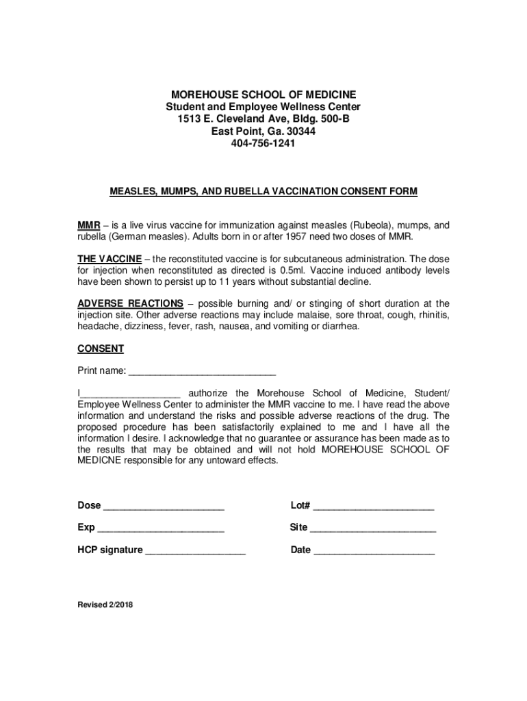 Fillable Online measles, mumps, and rubella vaccination consent form ...