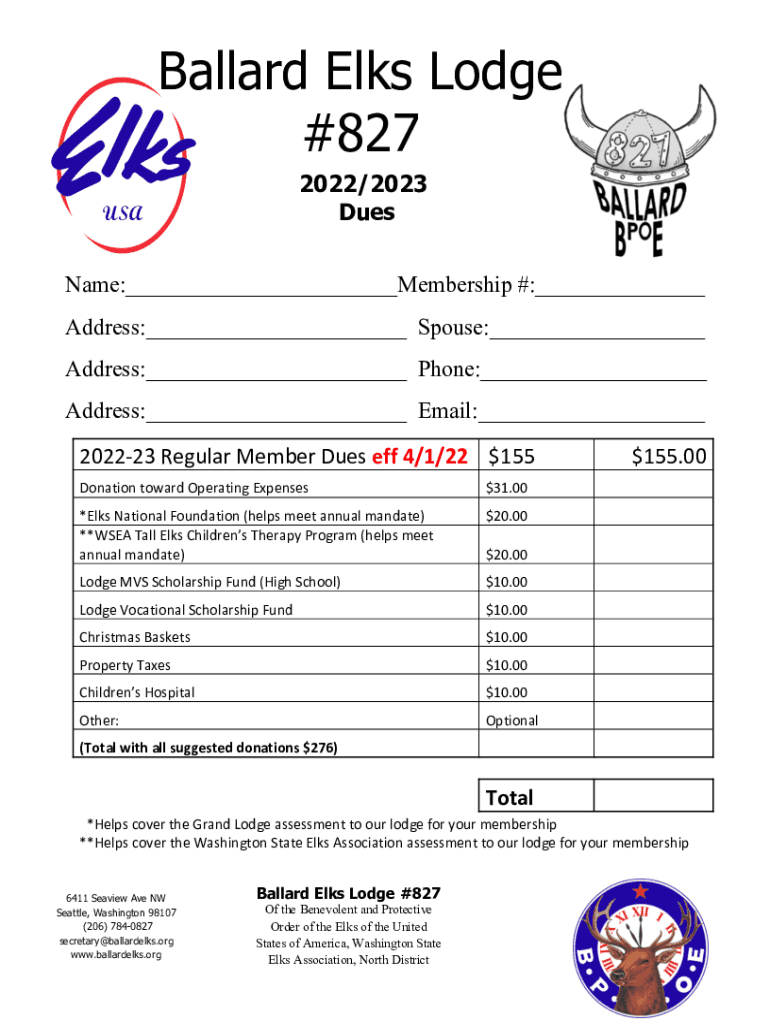 Fillable Online Ballard Elks Lodge No 827 - Seattle, WA - Wedding Venue ...