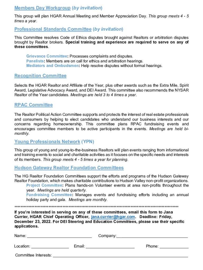 Fillable Online committee volunteer formhgar Fax Email Print - pdfFiller