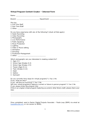Fillable Online Virtual Program Content CreatorInterest Form Fax Email ...