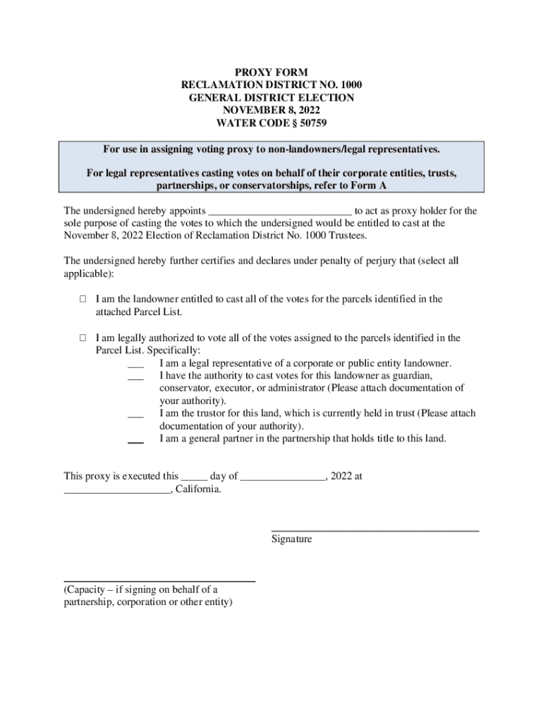 Fillable Online proxy form - Reclamation District 1000 Fax Email Print ...