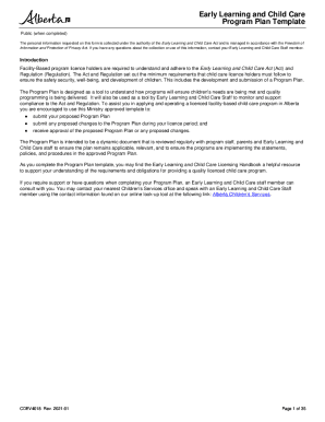 Fillable Online Early Learning and Child Care Program Plan Template Fax ...