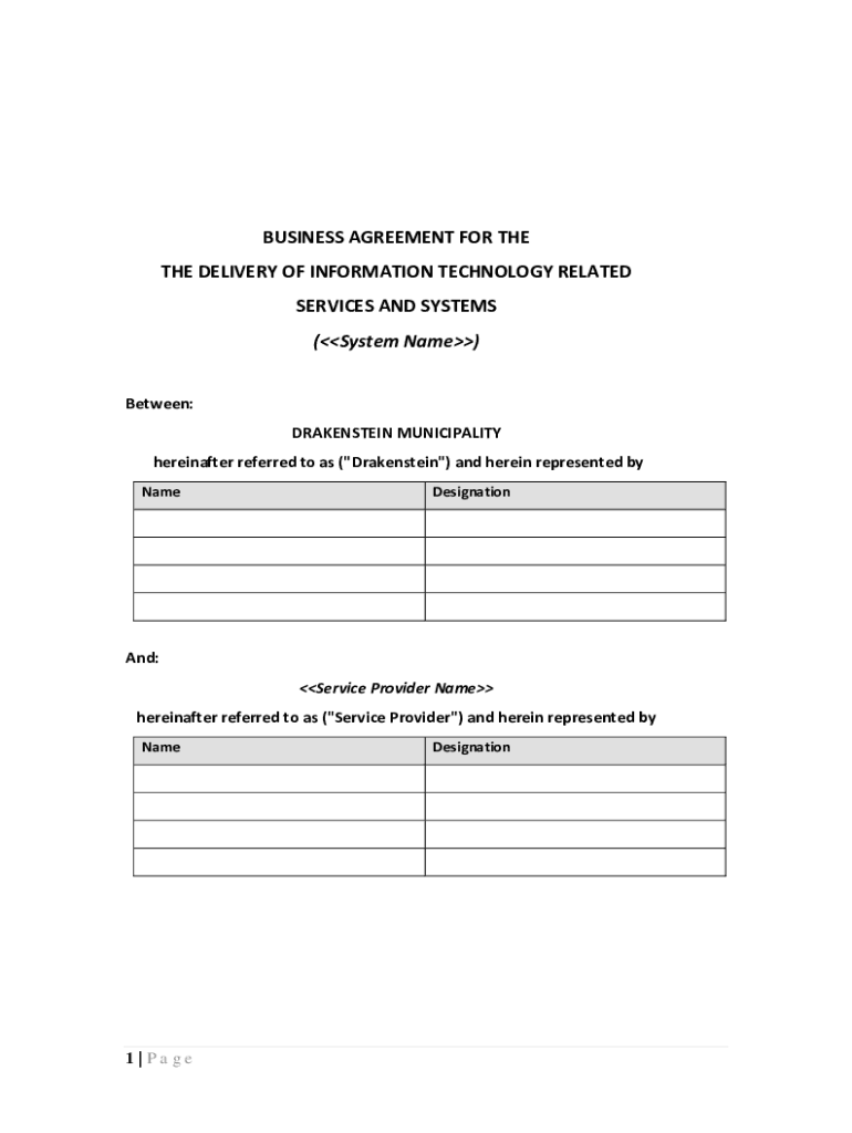 Fillable Online GENERIC ICT SERVICE LEVEL AGREEMENT ... Fax Email Print ...