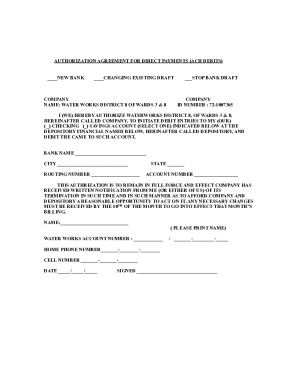 Fillable Online Direct Payment Authorization Form - Warren Water ...