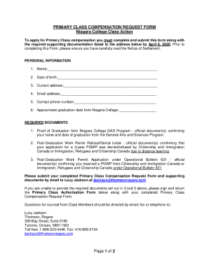 Fillable Online PRIMARY CLASS COMPENSATION REQUEST FORM Fax Email Print ...