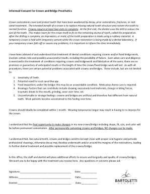 Fillable Online Informed consent for crown and bridge prostheticsDental ...
