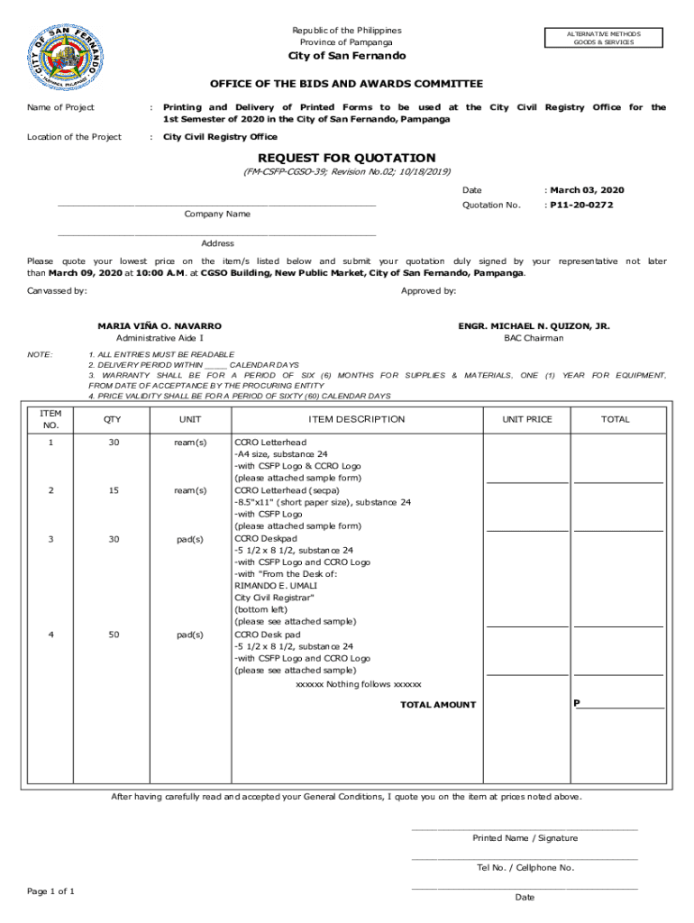 Fillable Online cityofsanfernando gov Printing and Delivery of Printed ...