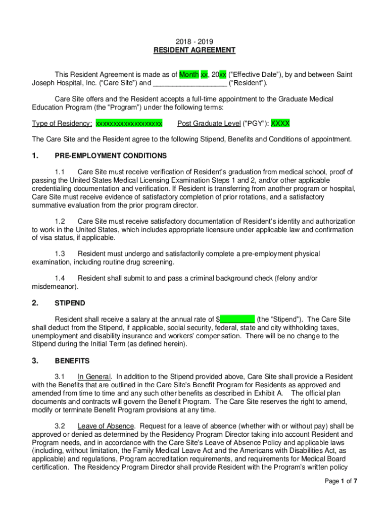 Fillable Online SCL Health - RESIDENT AGREEMENT Fax Email Print - pdfFiller