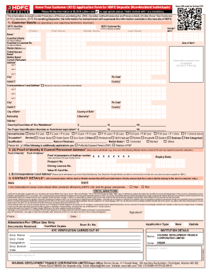 Fillable Online Re-KYC form - Resident Individual - HDFC Bank Fax Email ...