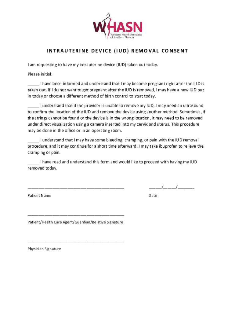 Fillable Online Consent form for procedures involving an Intrauterine ...