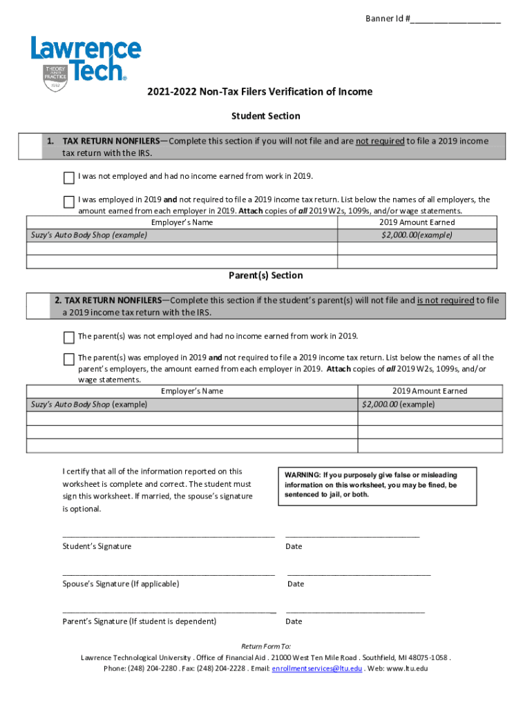 Fillable Online 2021-2022 VERIFICATION WORKSHEET Dependent Students Fax Email Print - pdfFiller