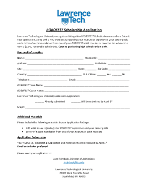 Fillable Online ROBOFEST Scholarship Application Fax Email Print ...