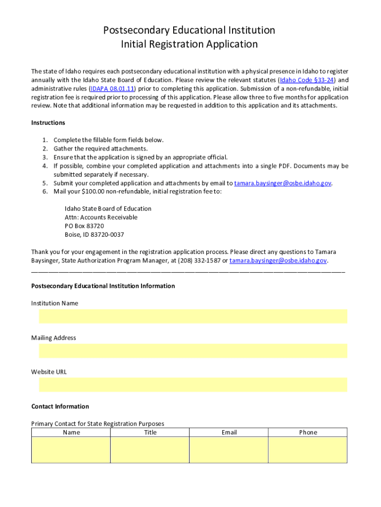 Fillable Online boardofed idaho PEI New Registration Application Form ...