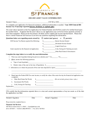 Fillable Online 2022-2023 asset value confirmation - University of St ...