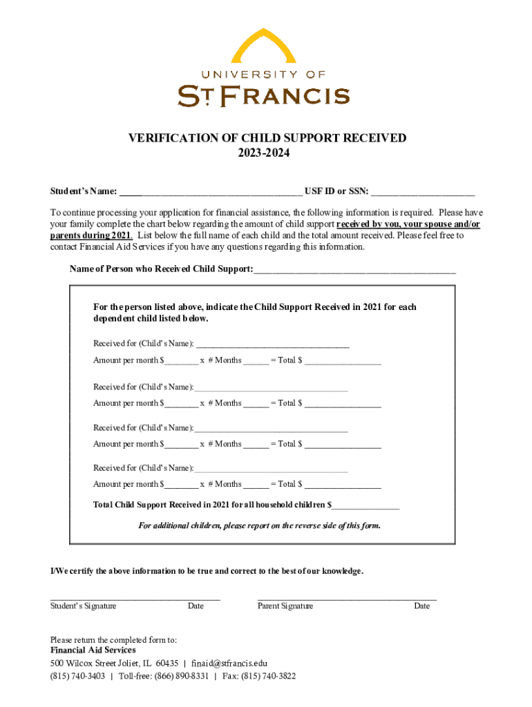 Fillable Online Child Support Paid Verification Statement - Brandeis ...