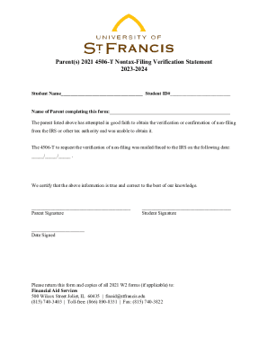 Fillable Online Parent(s) 2021 4506-T Nontax-Filing Verification ...