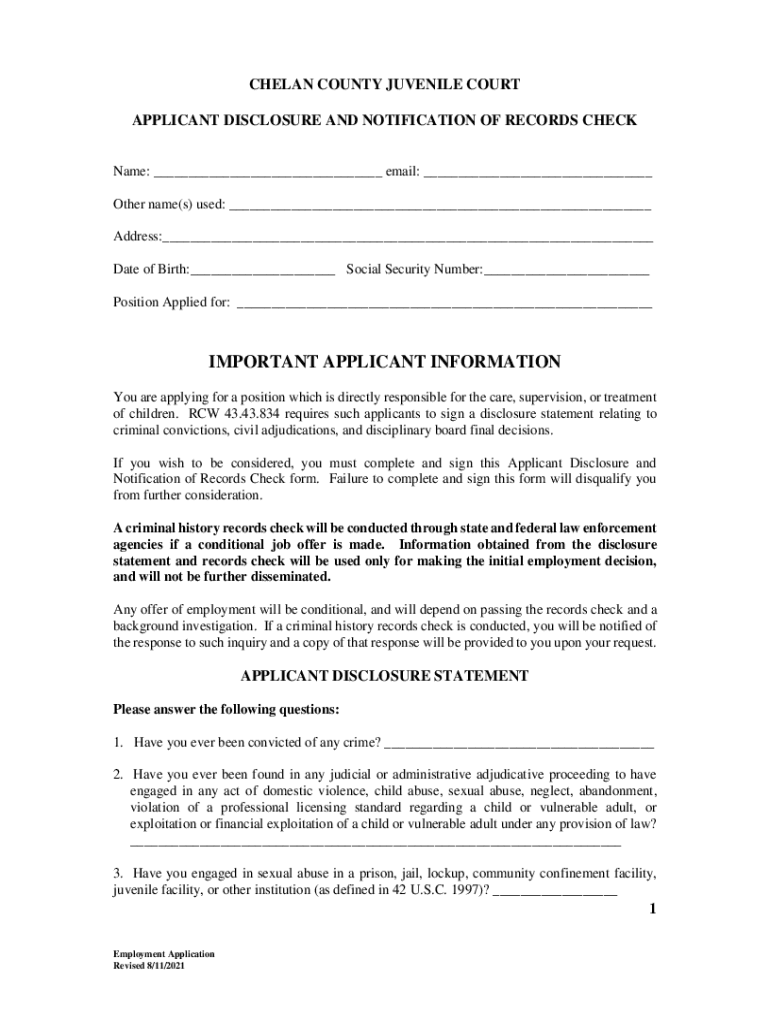 Fillable Online applicant disclosure and notification of records check ...