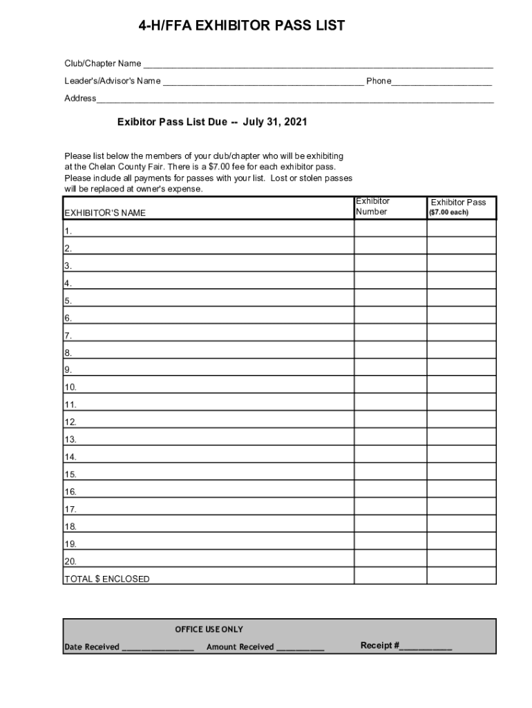Fillable Online 2021 Request for Exhibitor Passes - form.xls Fax Email ...