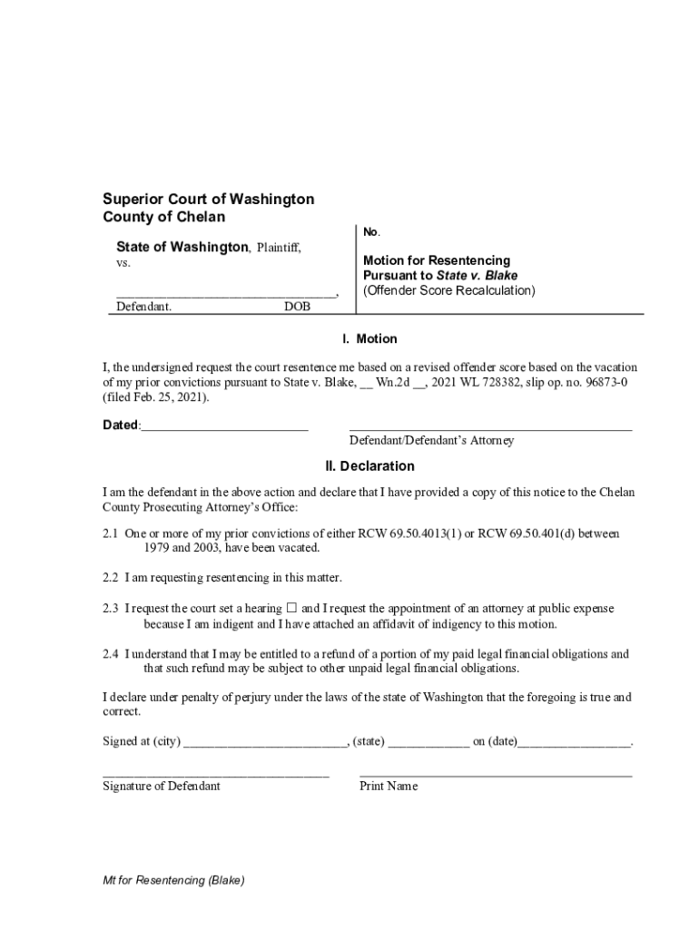 Fillable Online State v. Blake motions for vacation and resentencing ...