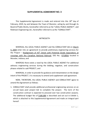 Fillable Online SUPPLEMENTAL AGREEMENT NO. 3 - Town of Munster Fax ...