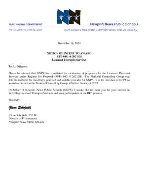 Fillable Online NOTICE OF INTENT TO AWARD Fax Email Print - pdfFiller