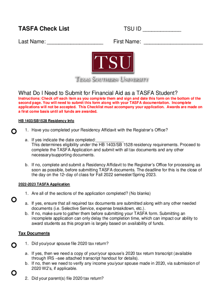 Fillable Online 2223-tasfa-checklist.pdf Fax Email Print - pdfFiller