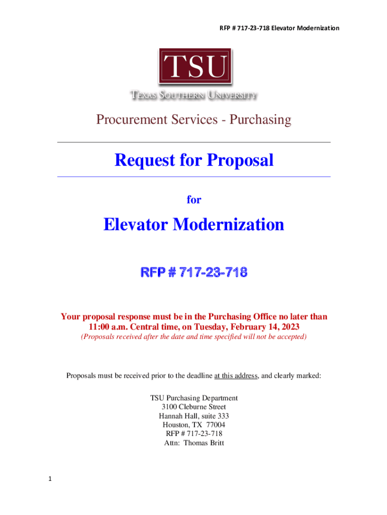 Fillable Online Request for Proposal Elevator Modernization Fax Email ...