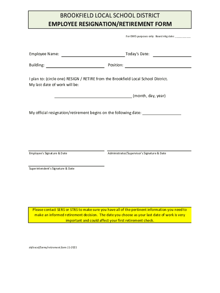 Fillable Online RESIGNATION-RETIREMENT FORM.pdf Fax Email Print - pdfFiller