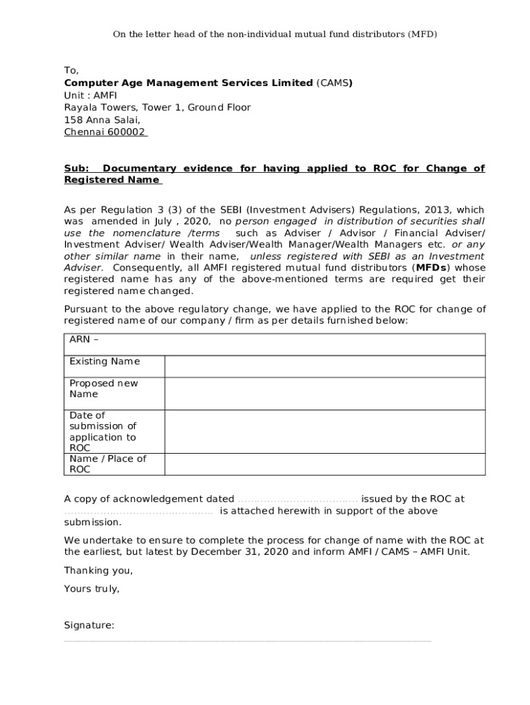 On the letter head of the non-individual mutual fund distributors (MFD ...