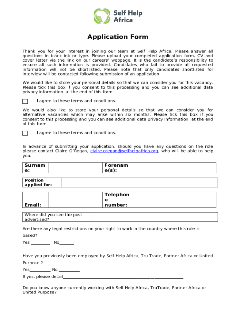 Application - Self Help Africa Doc Template | pdfFiller