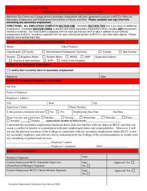Fillable Online Secondary Employment Certification Form Fax Email Print ...
