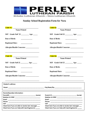 Fillable Online Sunday School Registration Form Template - Jotform Fax ...